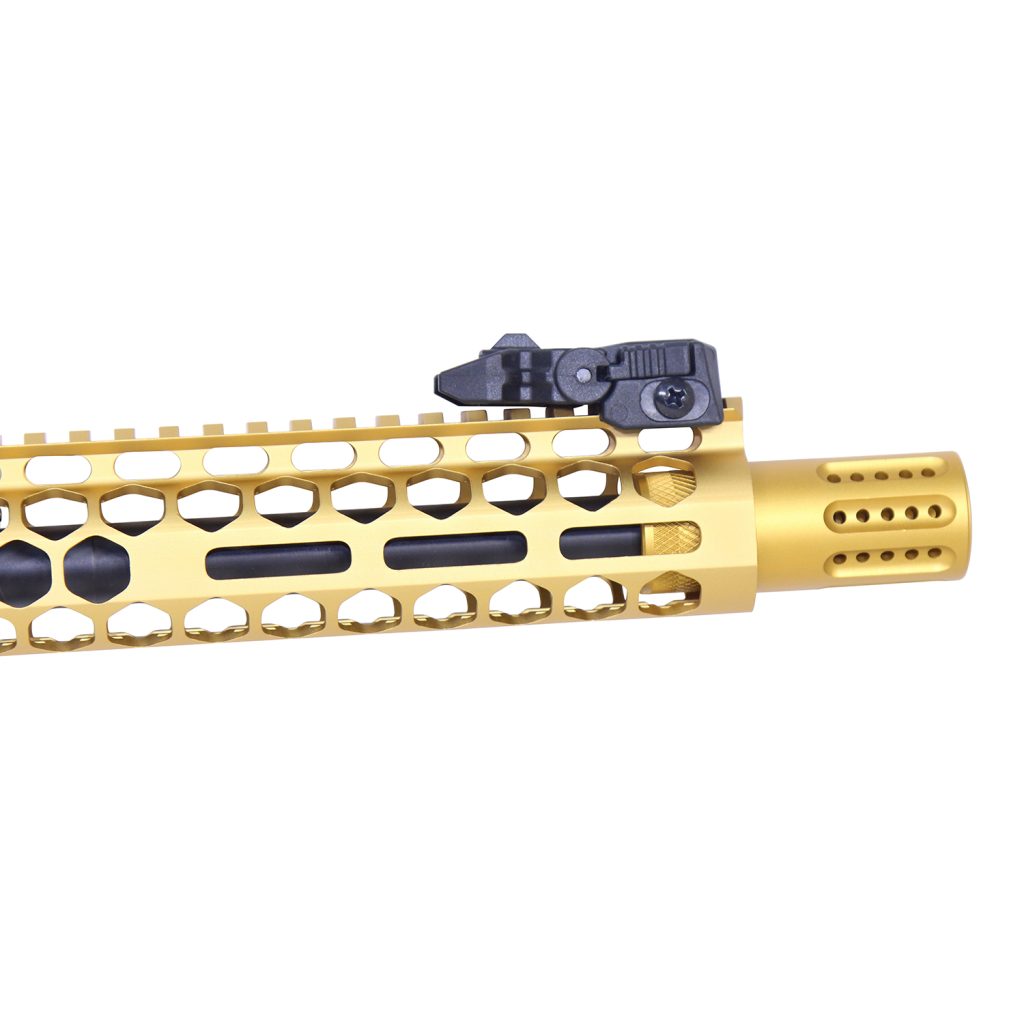 AR-15 Micro Barrel Shroud with Multi Port Muzzle Brake Anodized Gold