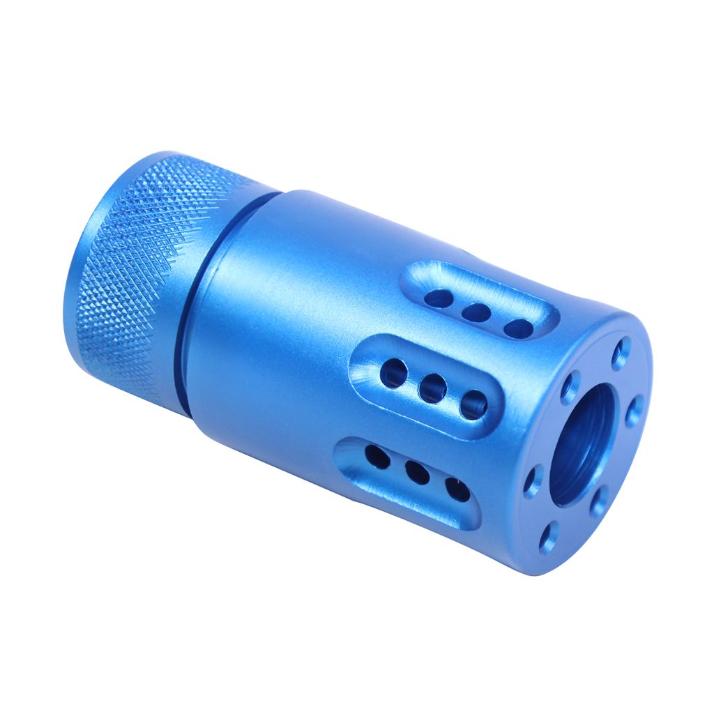 AR-15 Mini Barrel Shroud with Multi Port Muzzle Brake Anodized Blue