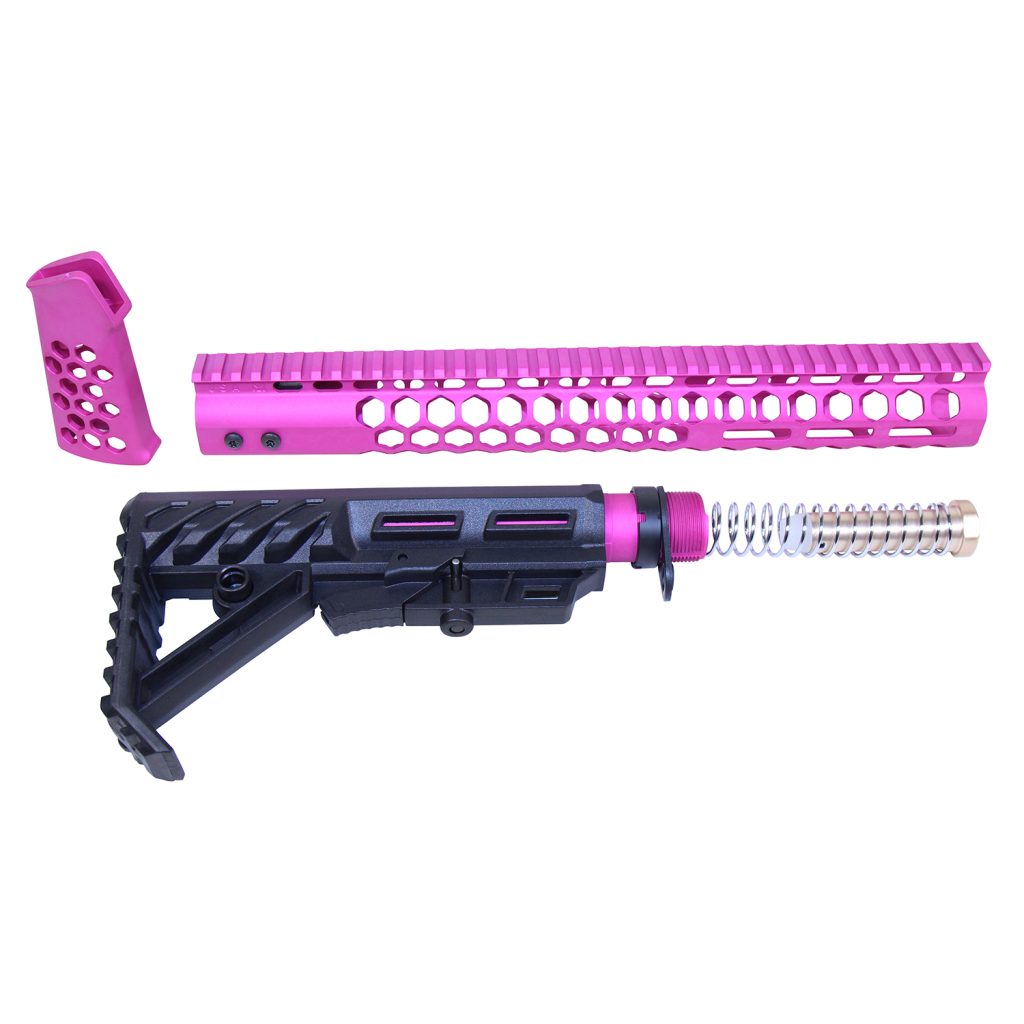 AR-15 "Honeycomb" Series Complete Furniture Set (Gen 2) (Anodized Pink ...
